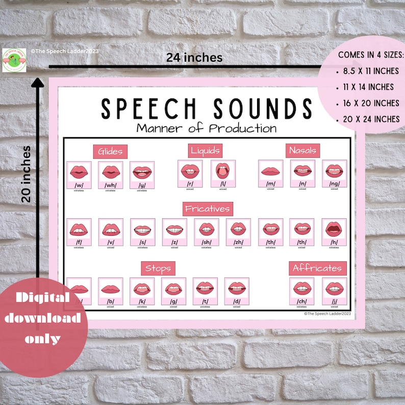 Large Speech Sounds Chart, Speech Therapy Poster, Articulation Resource ...