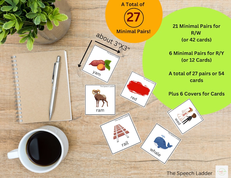 Minimal Pair Cards R/W & R/Y, Speech Therapy Printable Materials ...