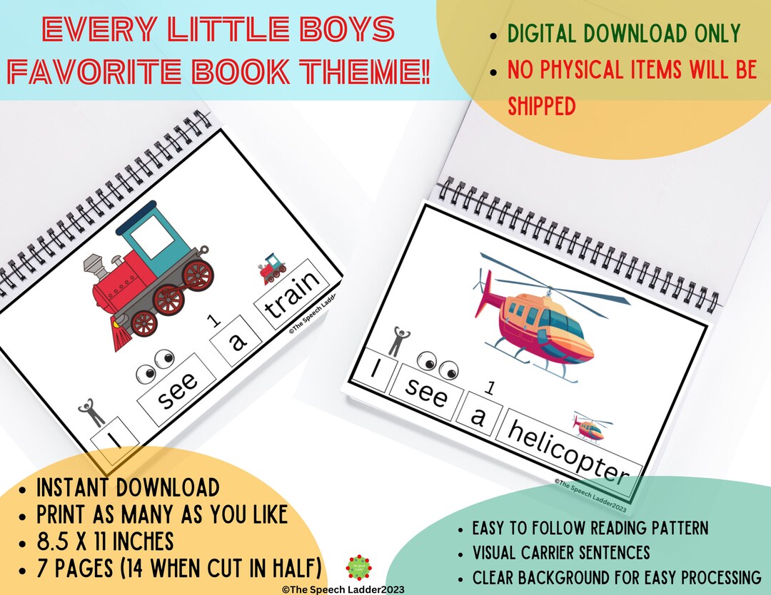 AAC Vehicles Book, Speech Therapy, Receptive Language, Expressive ...