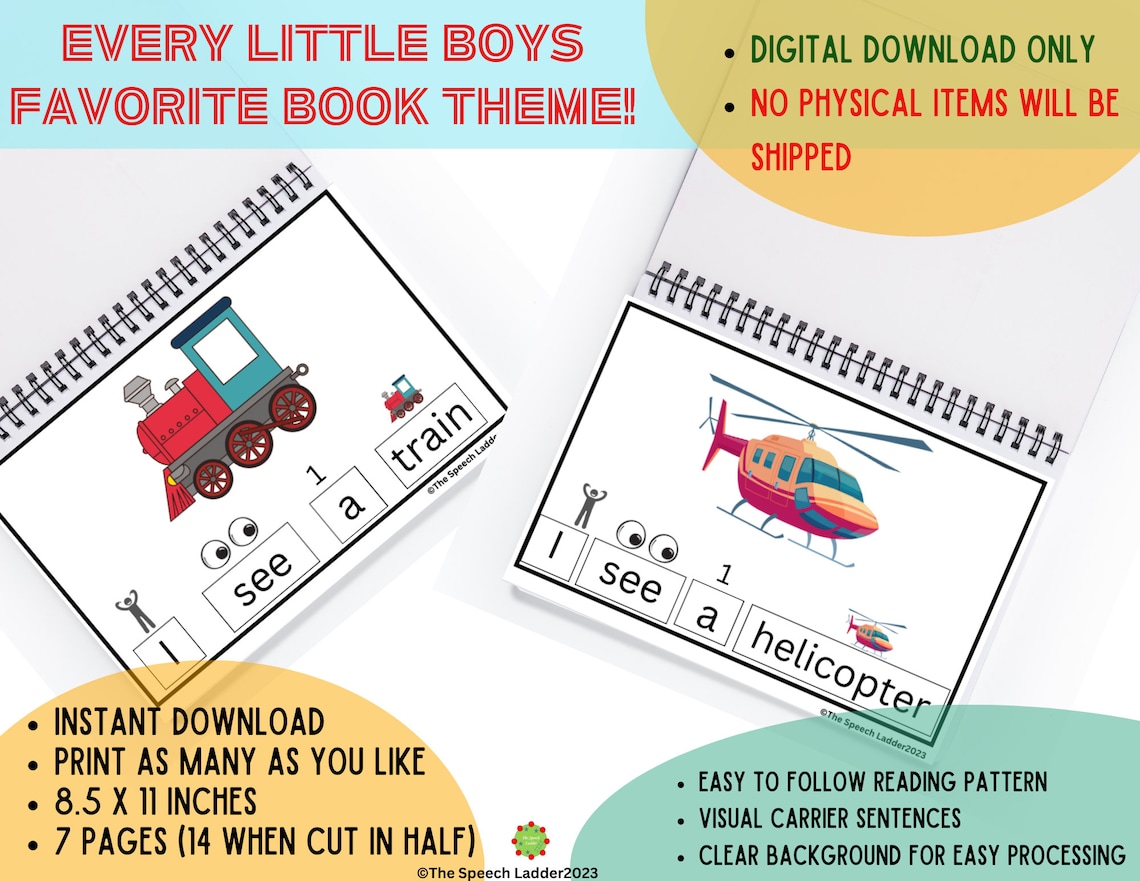 AAC Vehicles Book, Speech Therapy, Receptive Language, Expressive ...