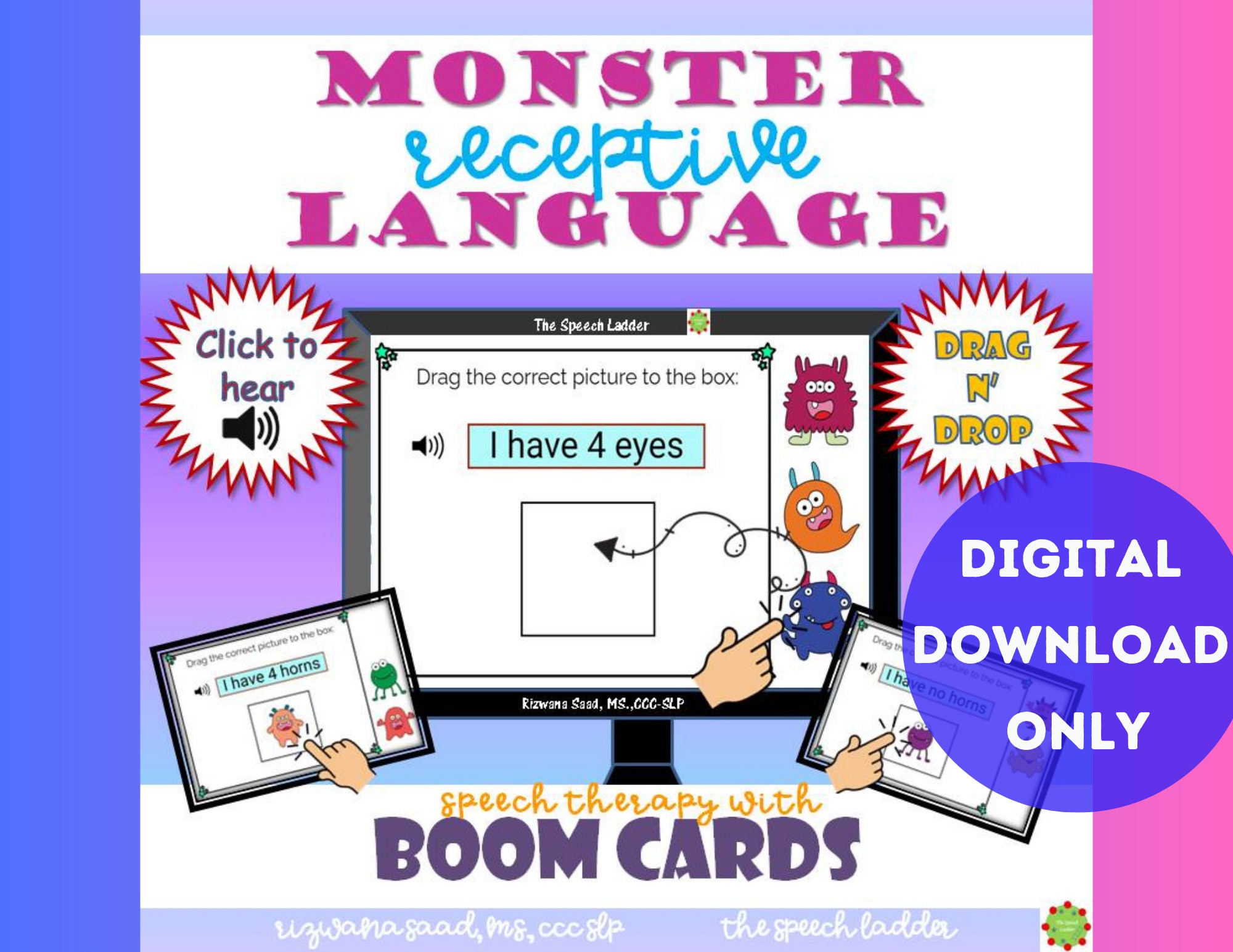 Monsters Receptive Language Boom Cards, Speech Therapy ...