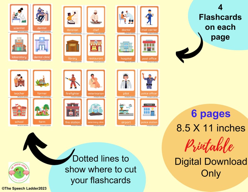 Community Helpers and Their Workplace Flashcards, Speech Therapy, ESL ...