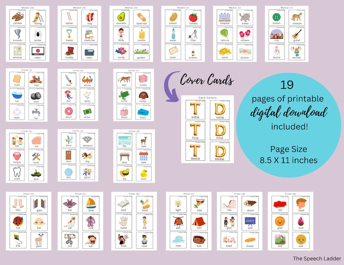 Speech Therapy /t/ & /d/ Articulation Cards, SLP Resource, Printable ...