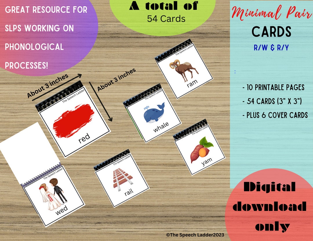 Minimal Pair Cards R/W & R/Y, Speech Therapy Printable Materials ...