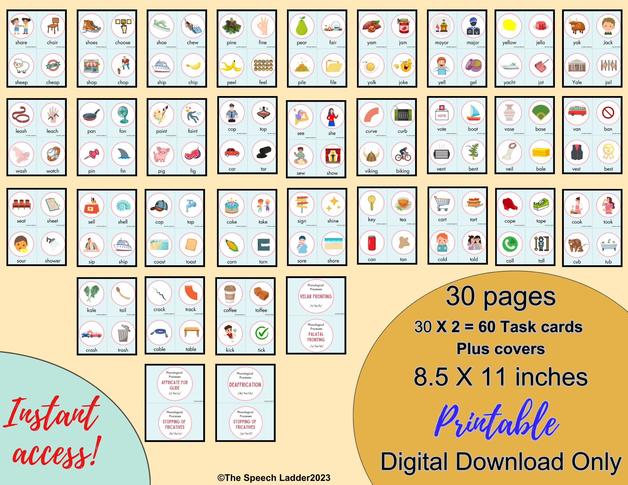 Minimal Pairs for Phonological Processes Task Cards, Velar Fronting ...
