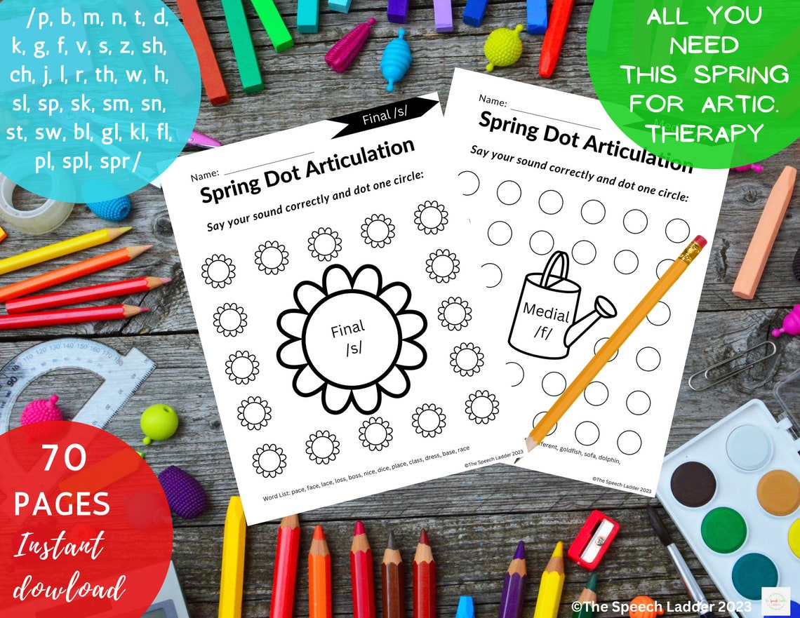 Spring Dot Articulation Worksheets, Speech Therapy, Articulation Drills ...