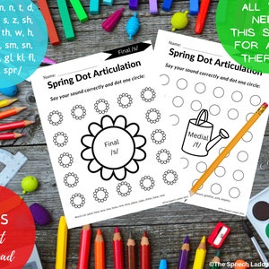 Spring Dot Articulation Worksheets, Speech Therapy, Articulation Drills ...