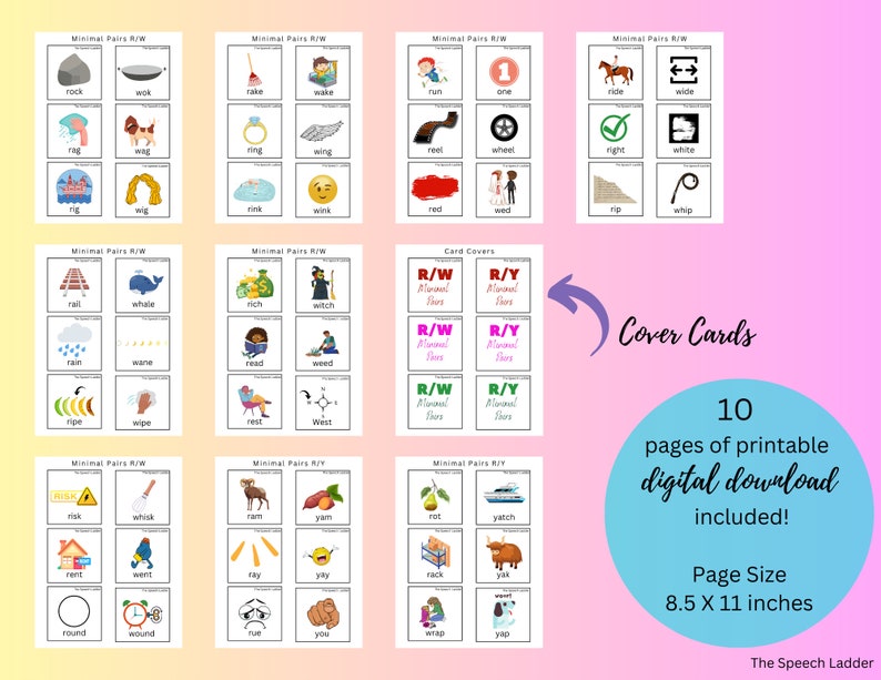 Minimal Pair Cards R/W & R/Y, Speech Therapy Printable Materials ...