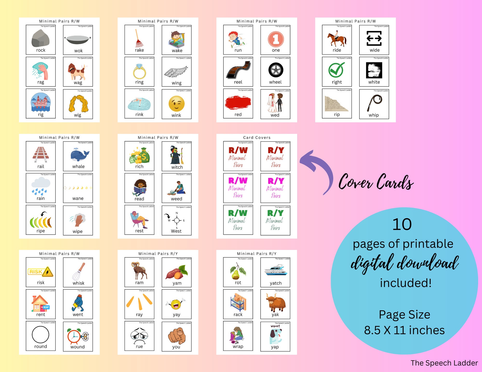 Minimal Pair Cards R/W & R/Y, Speech Therapy Printable Materials ...