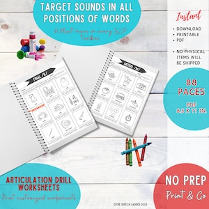 Articulation Drill Worksheets, Speech Therapy, Printable On-demand, SLP ...
