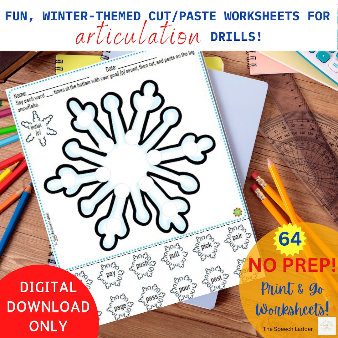 Snowflake Articulation Worksheets, Sound Practice for Articulation ...