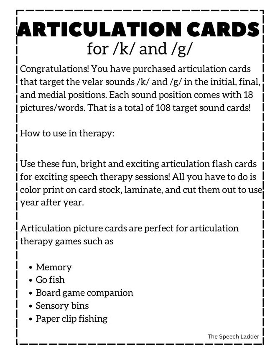 Speech Therapy /k/ & /g/ Articulation Cards, Digital Download - Etsy