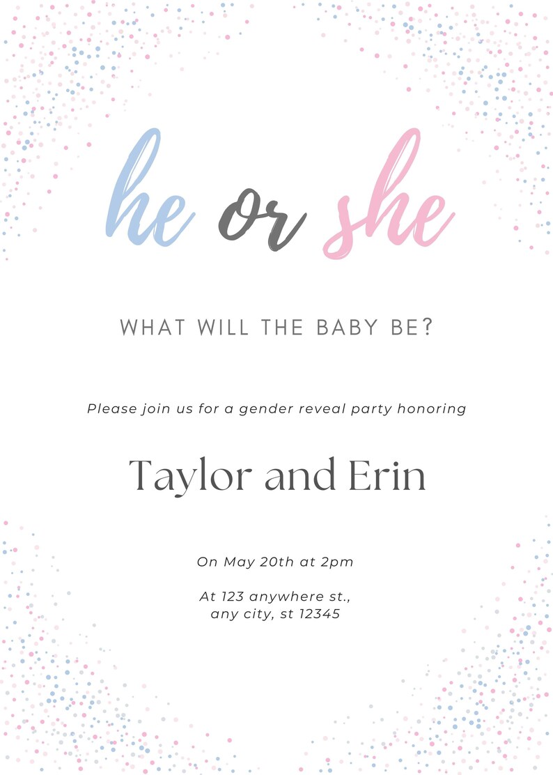Fully Editable Gender Reveal Invitation. Customizable Gender Reveal ...