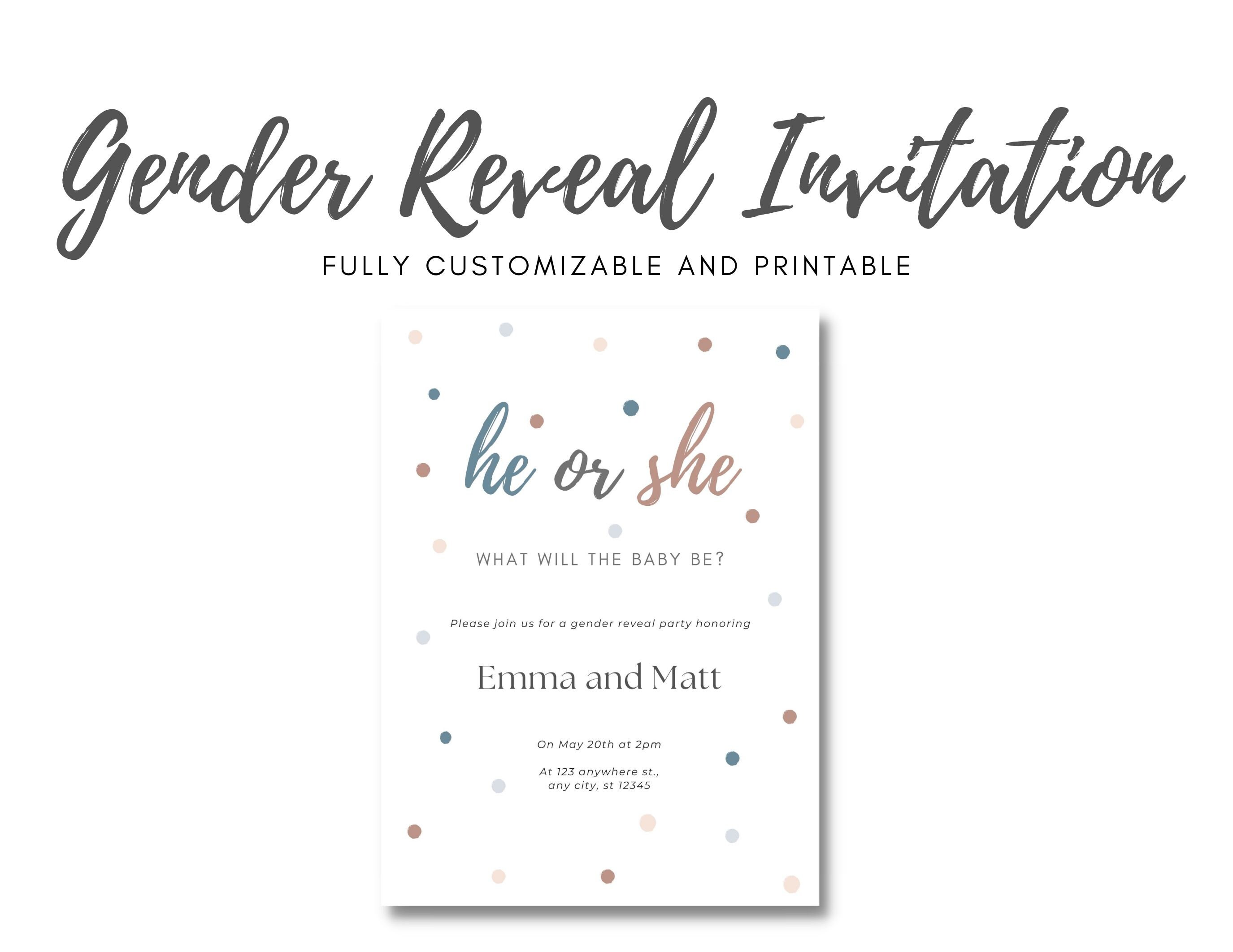 Fully Editable Gender Reveal Invitation. Customizable Gender Reveal ...