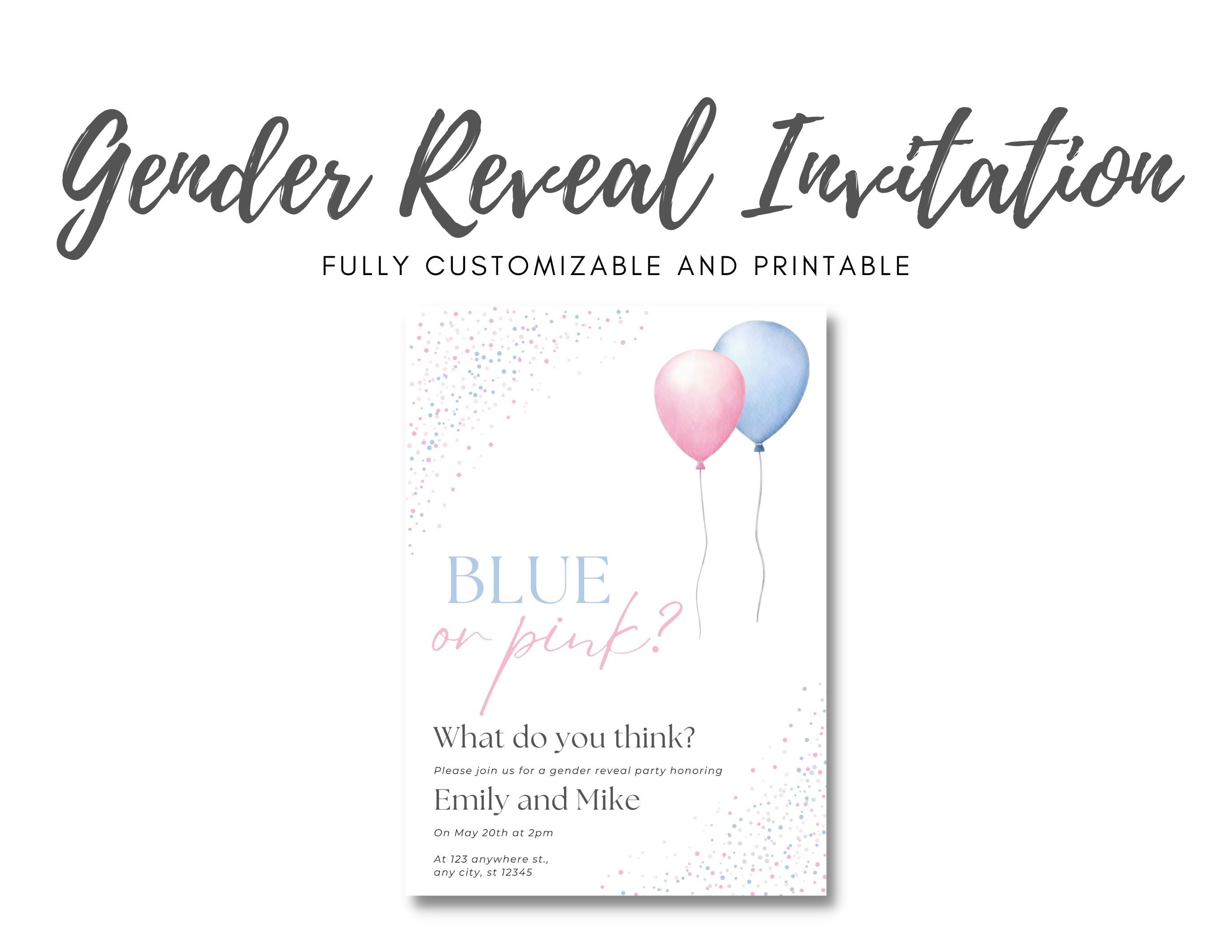 Fully Editable Gender Reveal Invitation. Customizable Gender Reveal ...