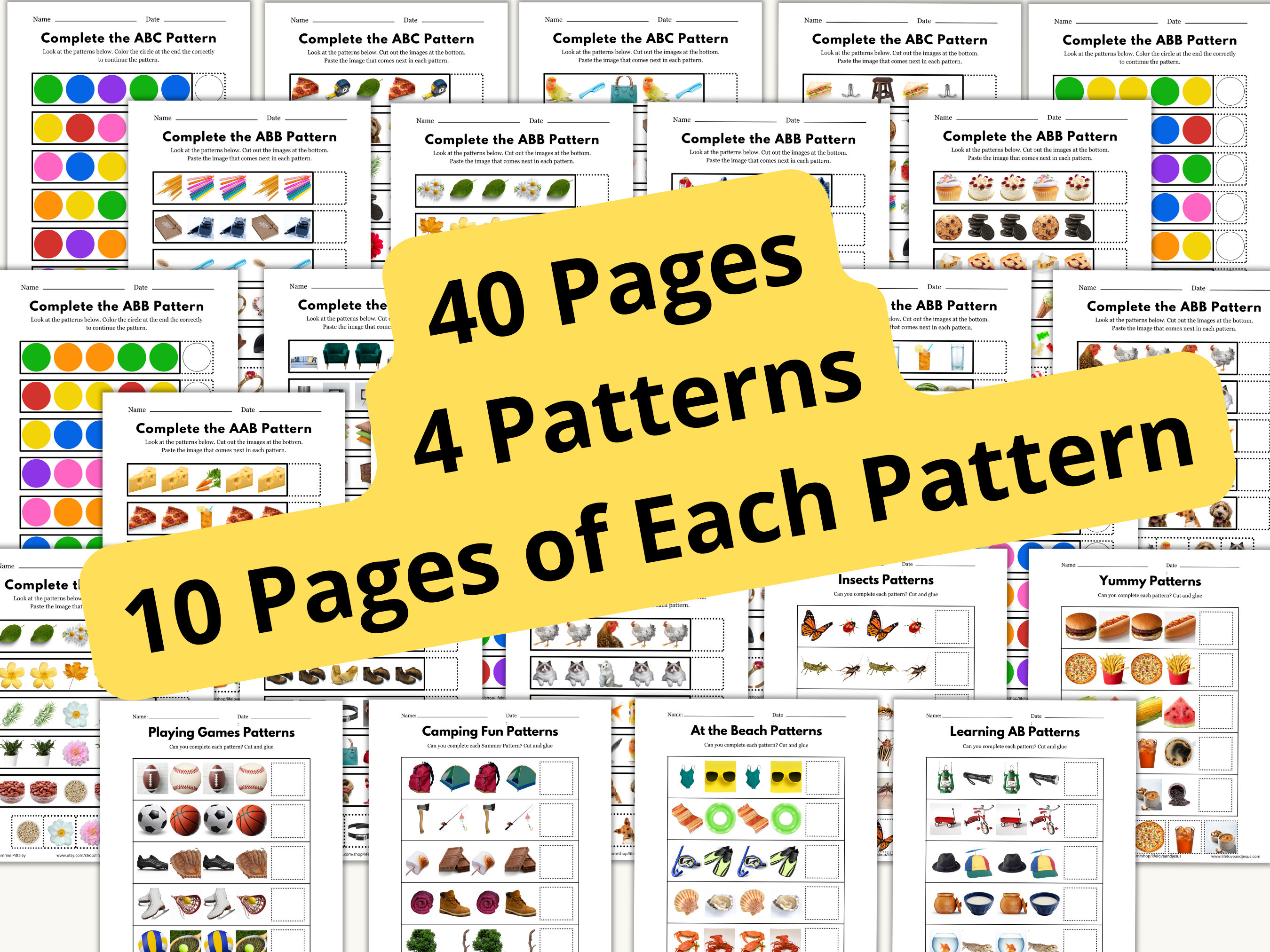 Printable Patterns Worksheets Math Early Math Skills Kindergarten First ...
