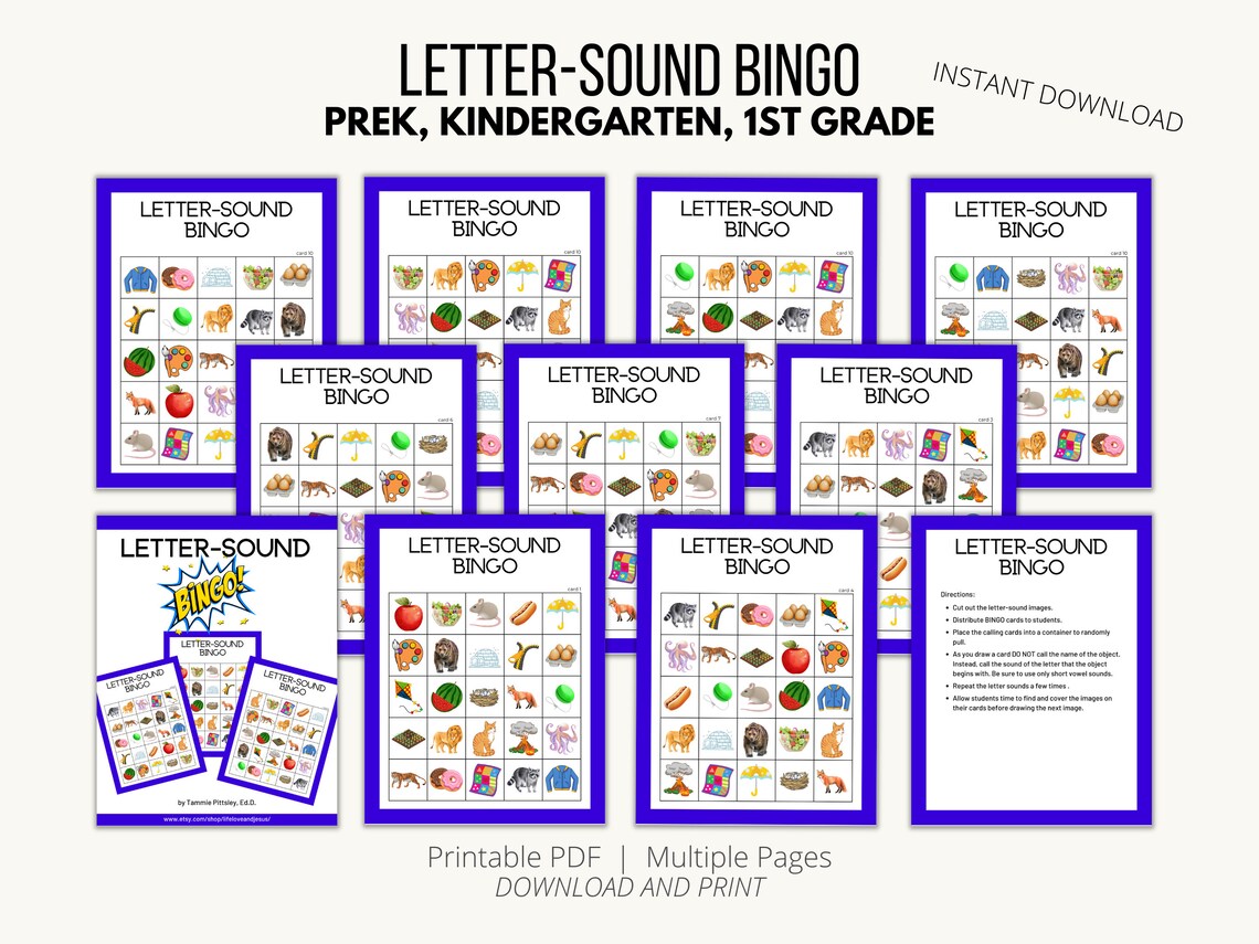 Printable Letter Sound BINGO Game Matching Sounds to - Etsy