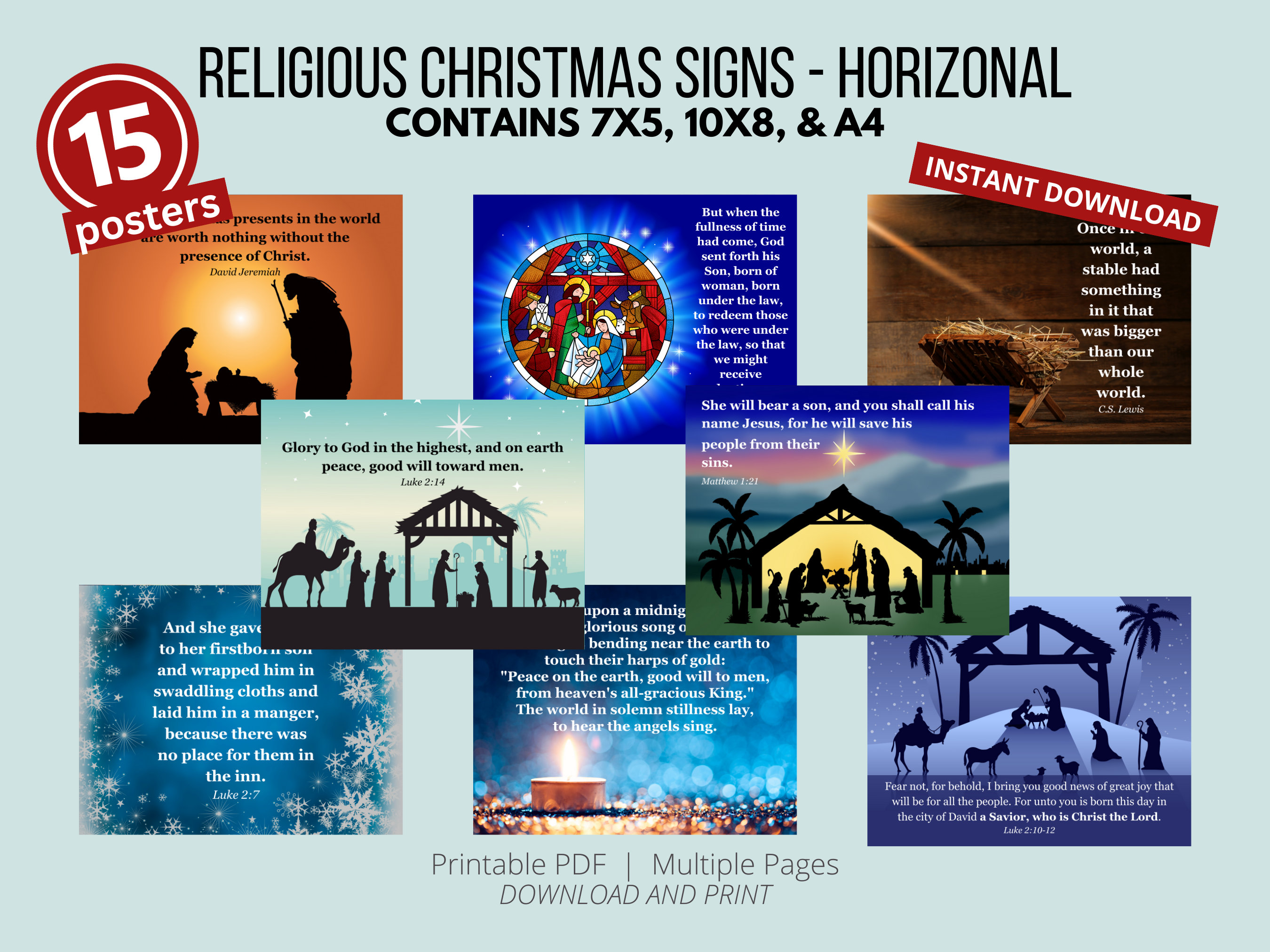 Printable Christmas Religious Posters & Signs Bible Verses - Etsy