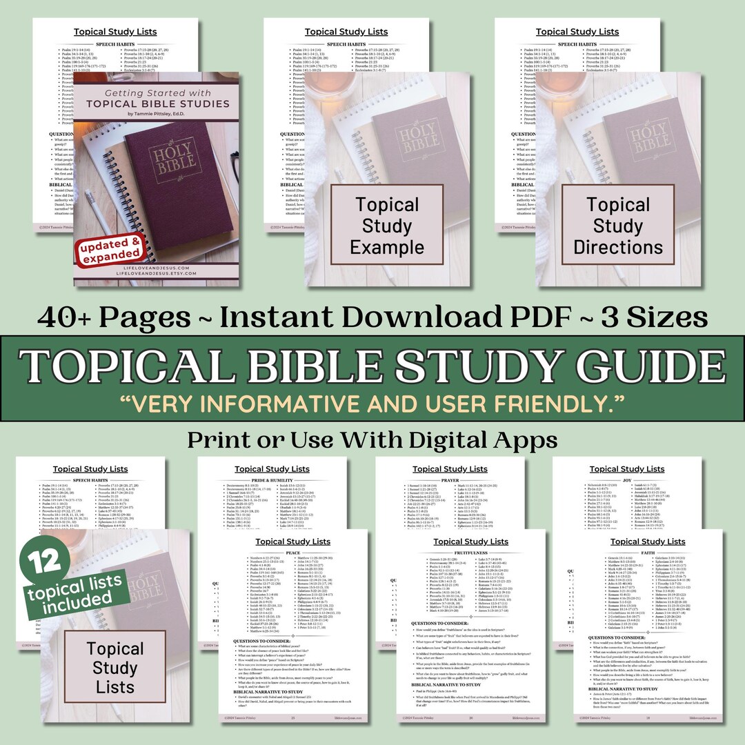 Topical Bible Study Guide Bible Workbook Printable Bible Study for ...