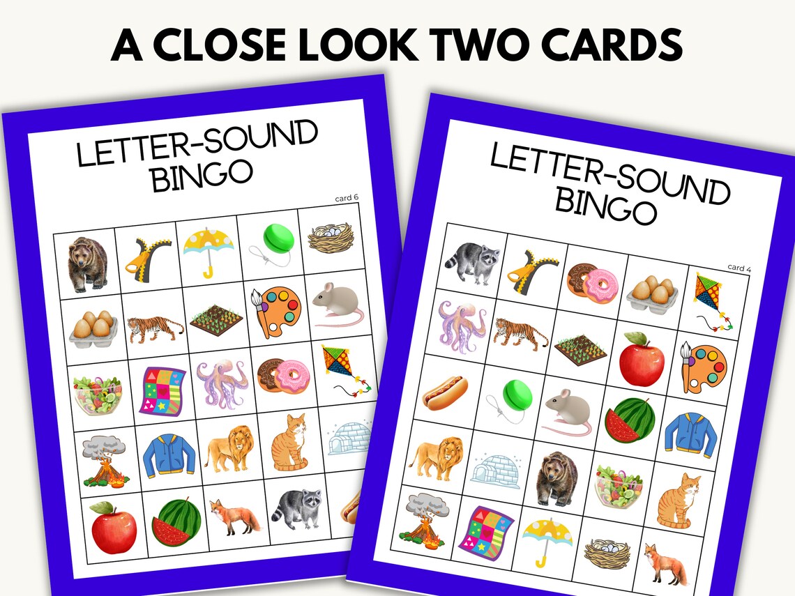 Printable Letter Sound BINGO Game Matching Sounds to - Etsy