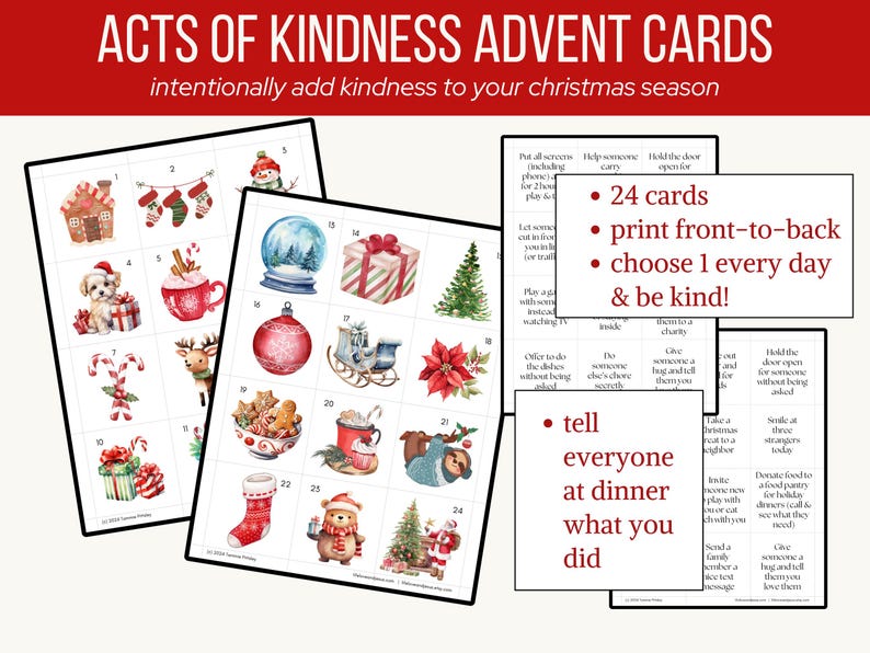 Acts of Kindness Advent Cards Digital Download for a Kindness-filled ...