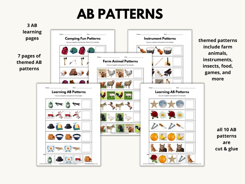 Printable Patterns Worksheets Math Early Math Skills Kindergarten First ...