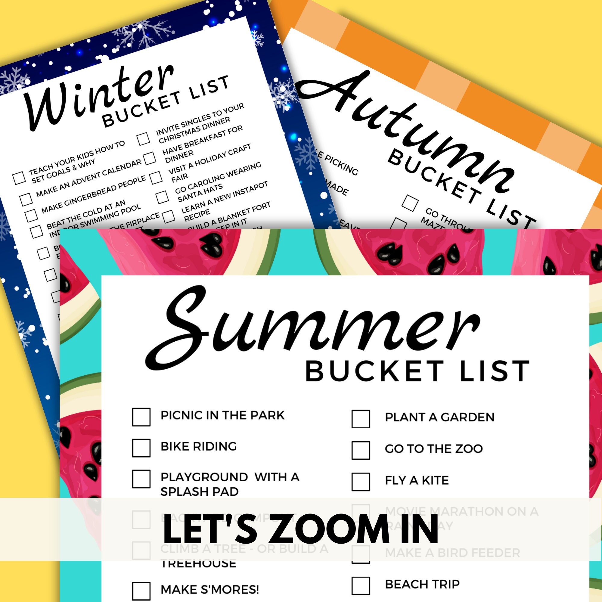 Family Fun Bucket Lists for All 4 Seasons; Summer Bucket List; Autumn ...