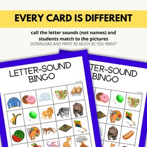 Printable Letter Sound BINGO Game Matching Sounds to Pictures Learning ...