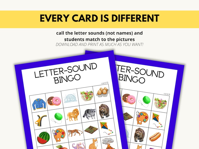 Printable Letter Sound BINGO Game; Matching Sounds to Pictures ...