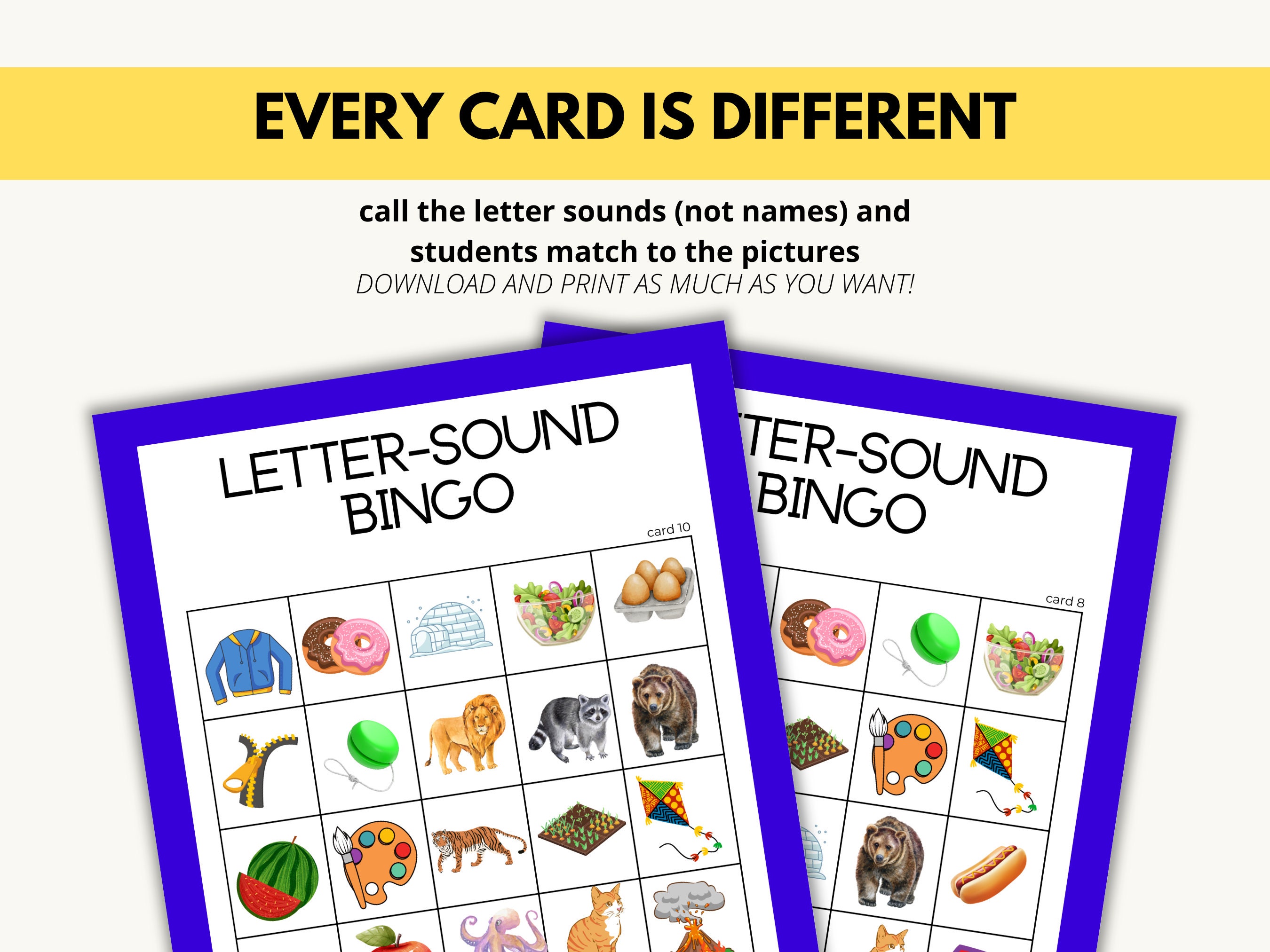 Printable Letter Sound BINGO Game; Matching Sounds to Pictures ...