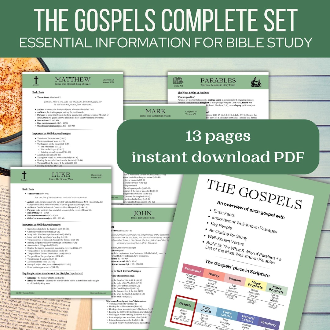 Gospels Bible Study Guide New Testament Book Overview Matthew Mark Luke ...