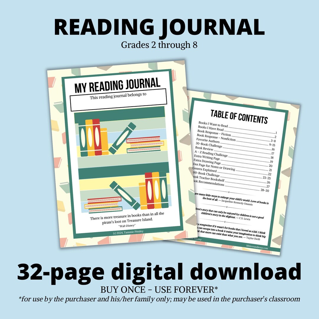 Reading Journal Printable; Book Reading Planner; Homeschool Reading ...