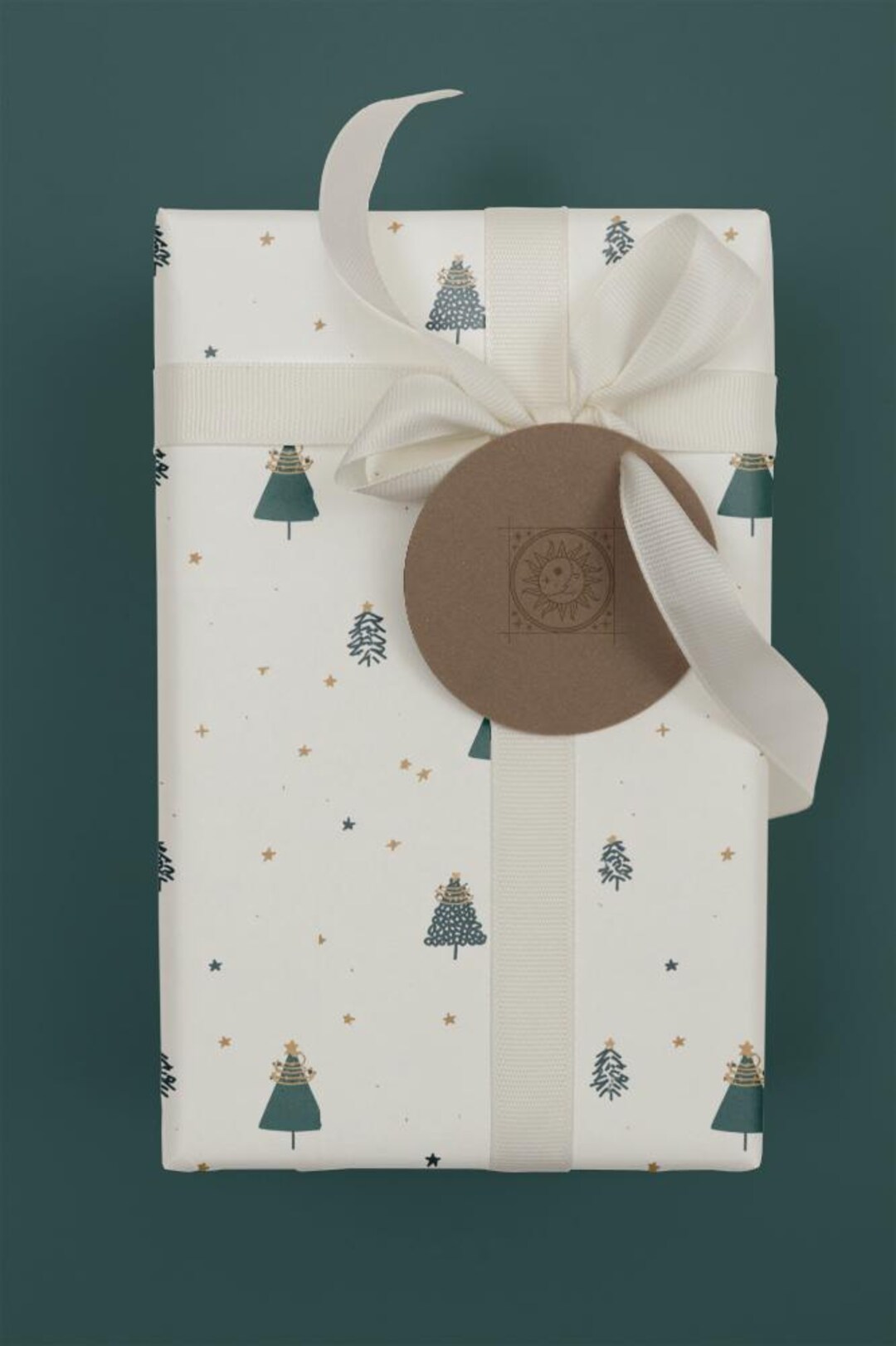 Scandi Christmas Wrapping Paper | Green & Gold Tree Pattern - Etsy