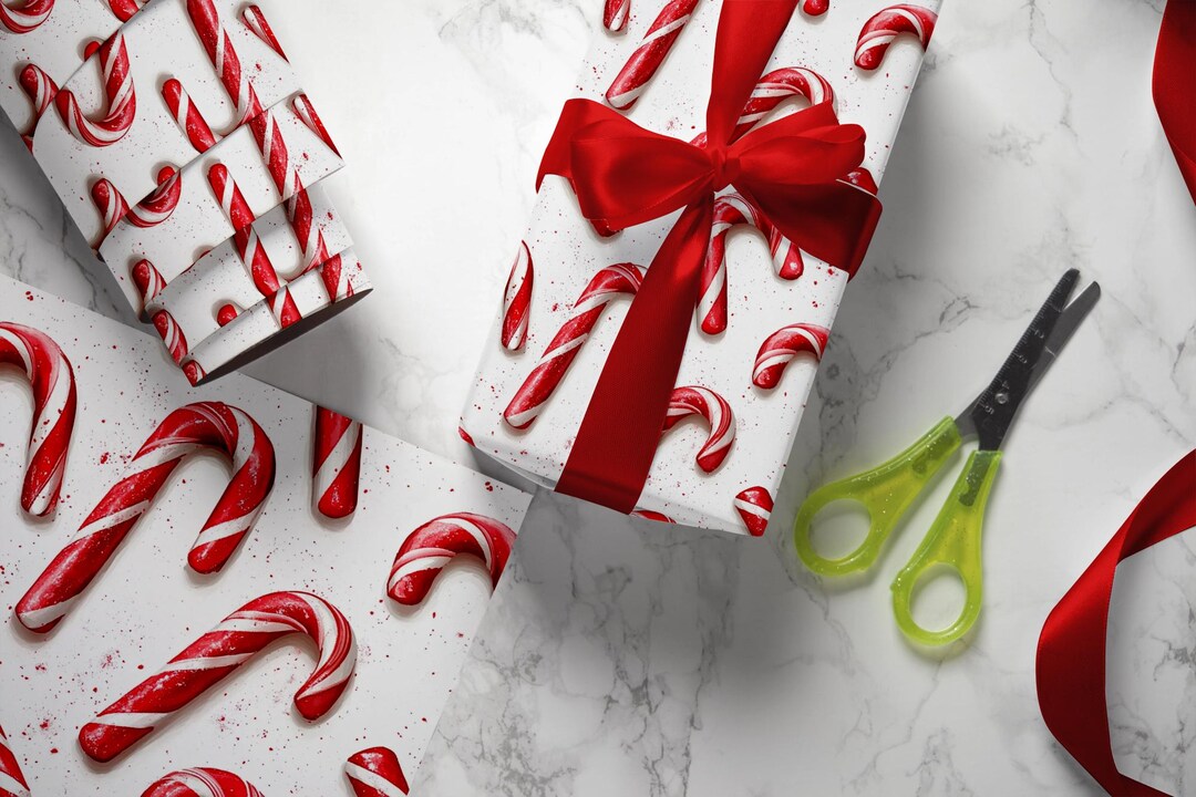 Candy Cane Confetti Wrapping Paper | White Gift Wrap | Wrapping Paper ...