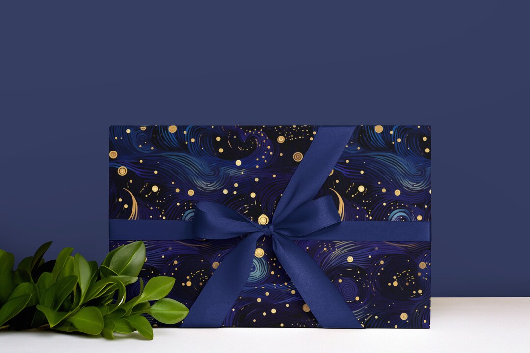 Starry Night Gift Wrap Navy Gift Wrap Wrapping Paper Gift Wrap Birthday ...