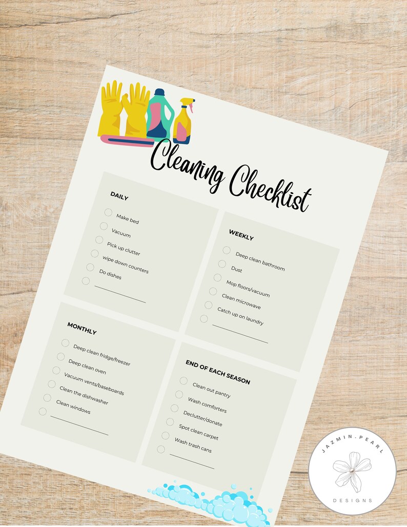 Cleaning Checklist Daily Weekly Monthly Quarterly - Etsy