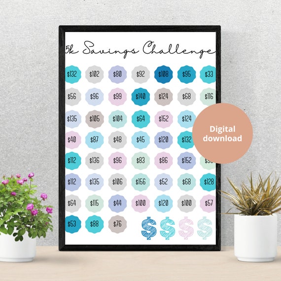 52 Week 5000 Savings Challenge INSTANT DOWNLOAD Savings - Etsy