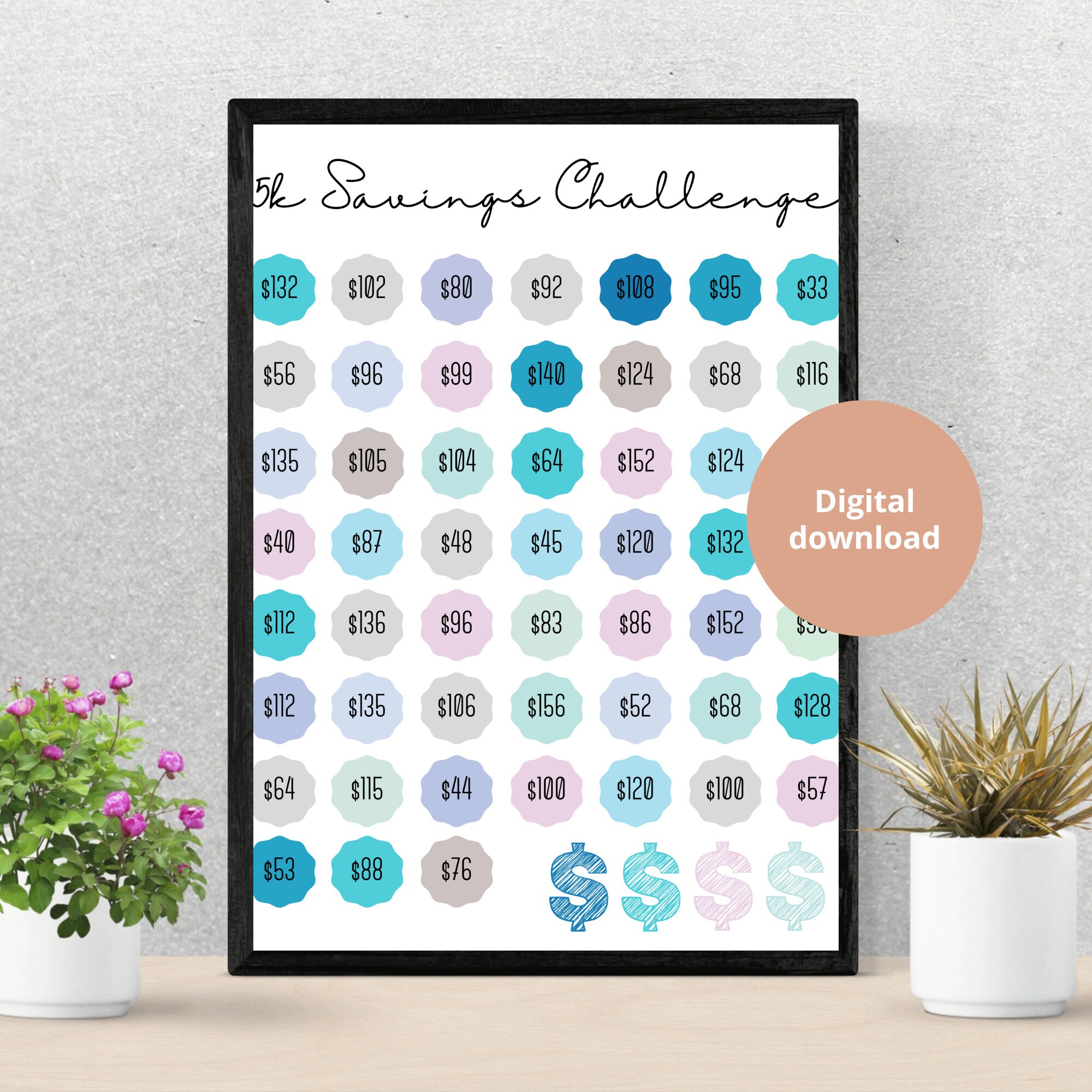 52 Week 5,000 Savings Challenge INSTANT DOWNLOAD Savings Challenge ...