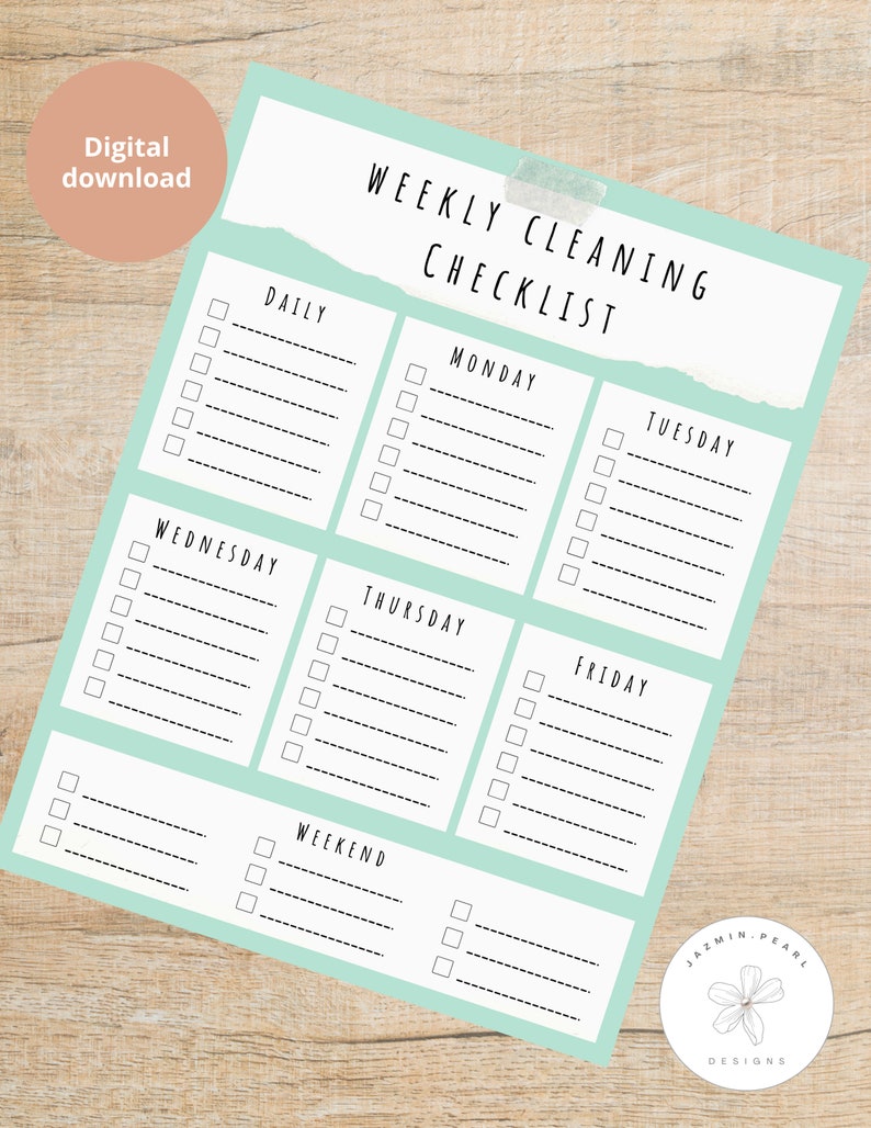 Weekly Cleaning Checklist instant Download Printable - Etsy