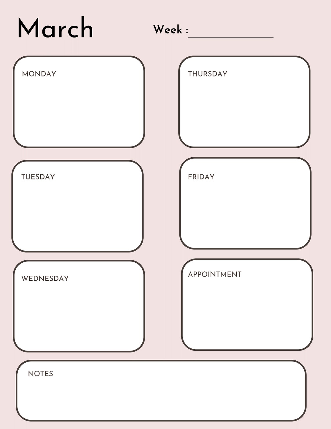 Pink Minimal Weekly Planner Instant Download PDF/ PNG Planner Digital ...