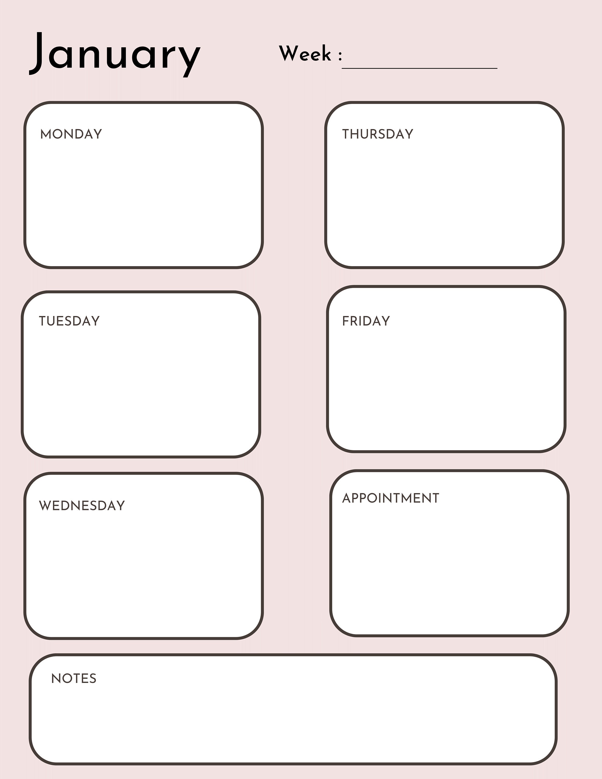 Pink Minimal Weekly Planner Instant Download PDF/ PNG Planner Digital ...