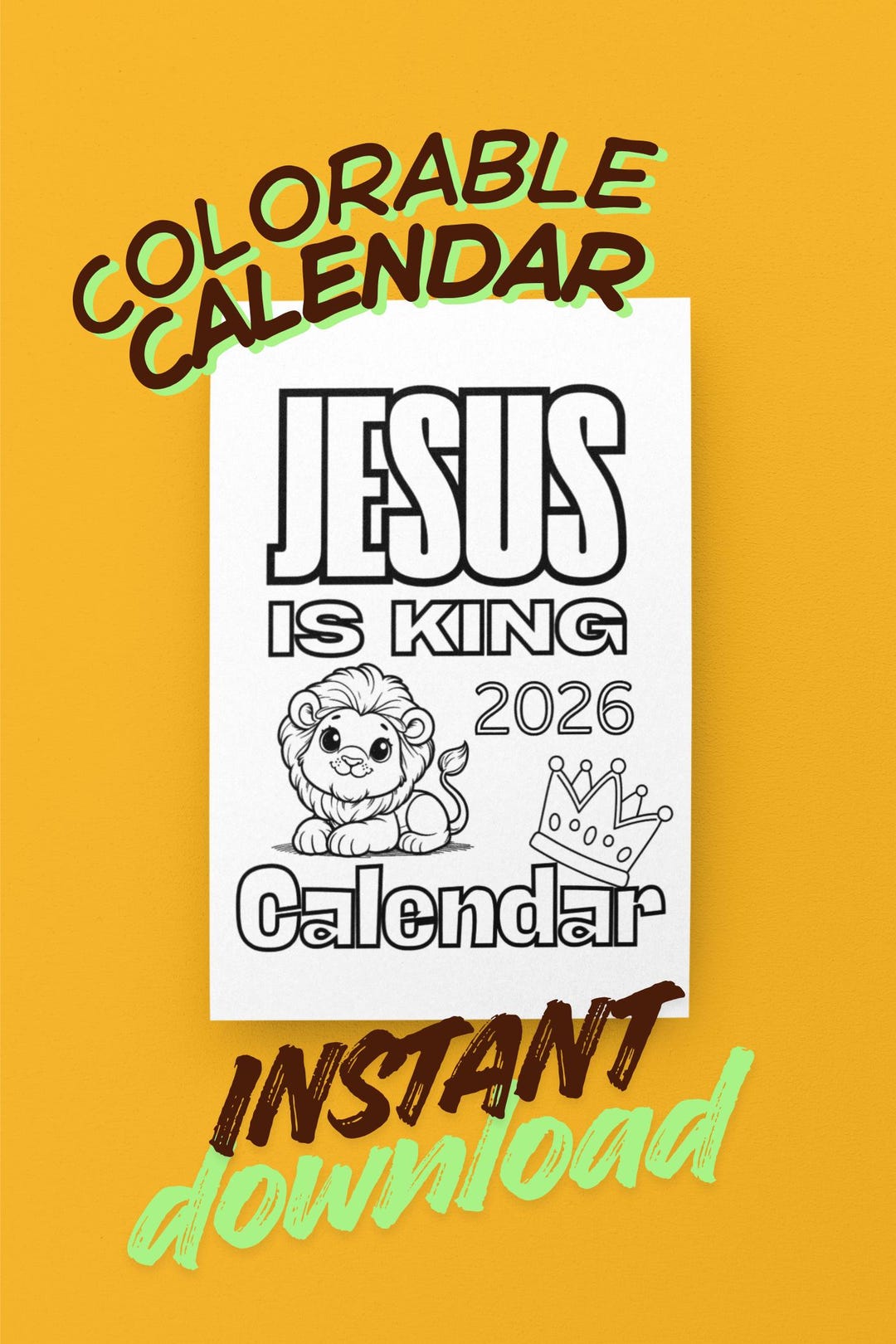 Jesus is King 2026 Colorable Printable Calendar - Christian Coloring ...
