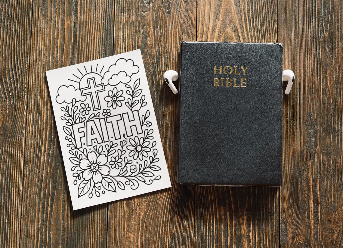 Faith Printable Digital Coloring Page Christian Flowers and Cross (PDF ...