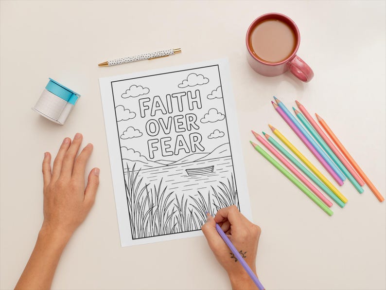 Faith Over Fear Printable Christian Coloring Page (PDF Download) - Etsy