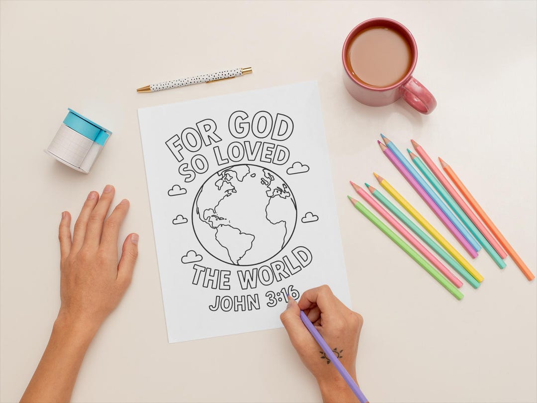 John 3:16 Printable Christian Coloring Page (PDF Download) - Etsy