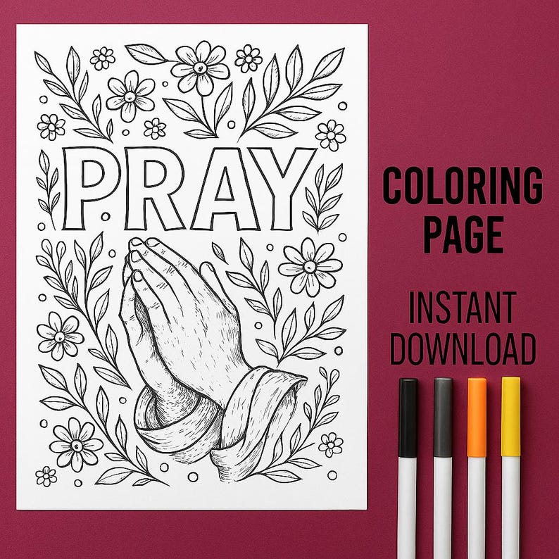 PRAY - Faith Inspired Printable Coloring Page - Christian - (PDF ...