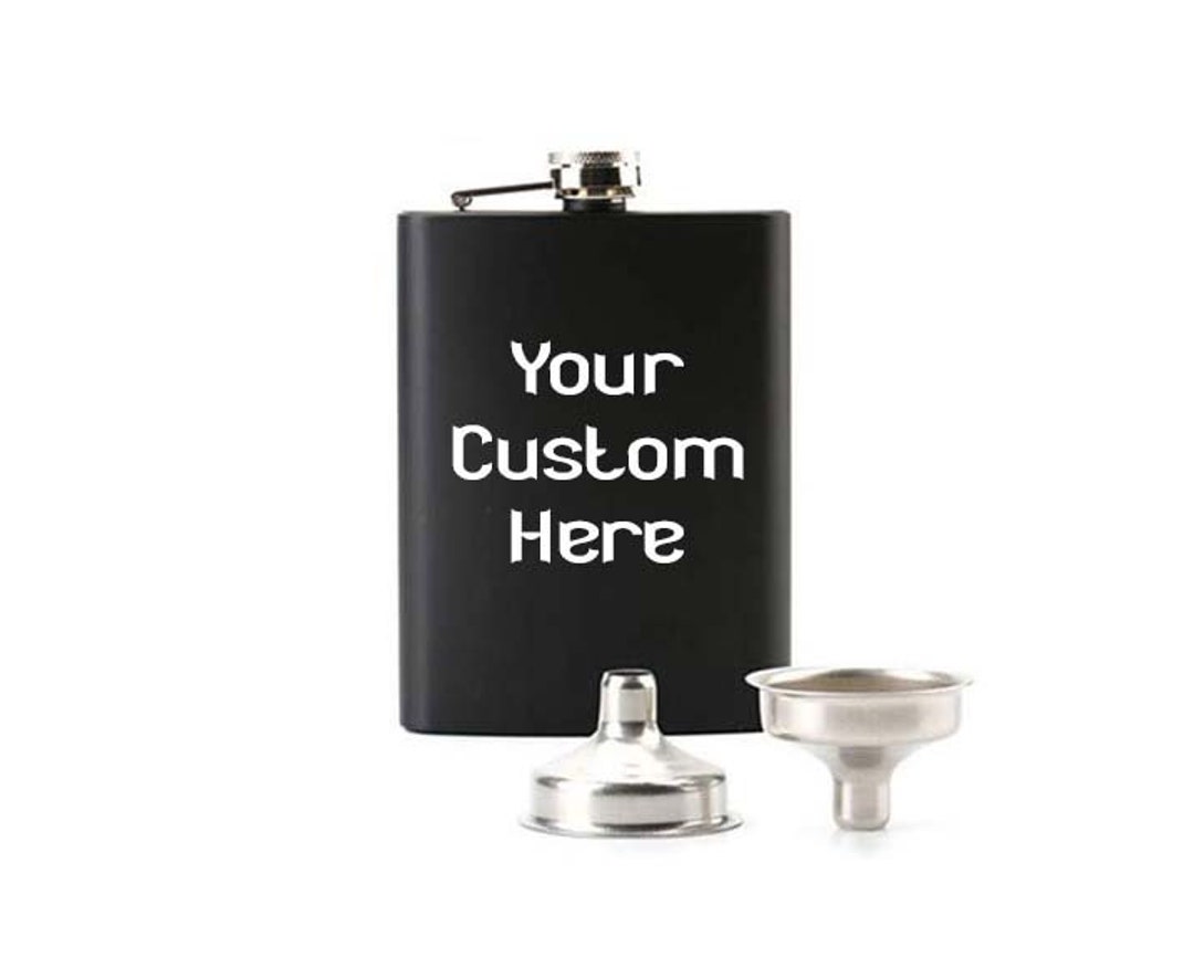 Engraved Flask, Stainless Steel Flask Chrome & Black Stainless Steel ...