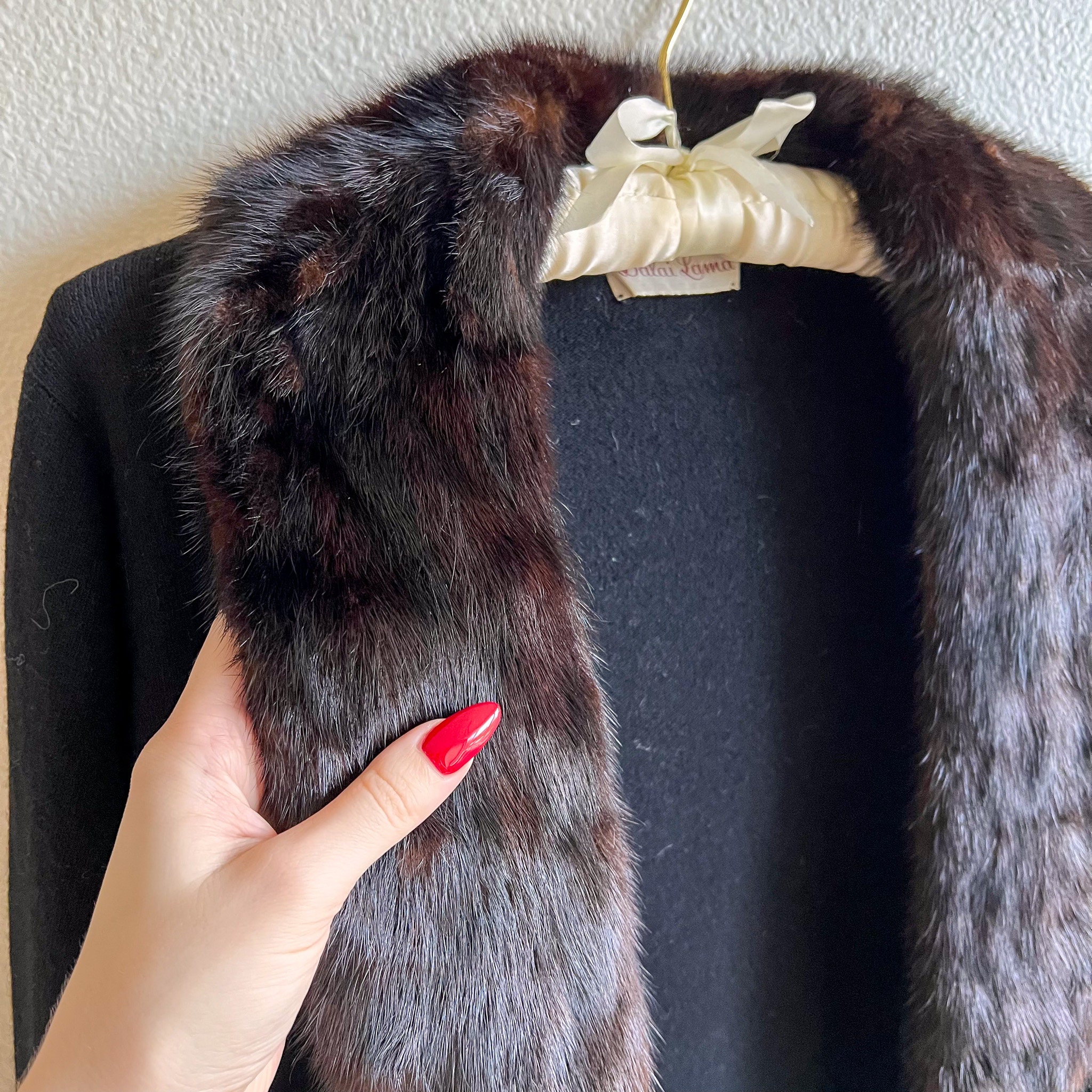 Vintage 1950s Black Cardigan With Fox Collar Trim XS/S - Etsy