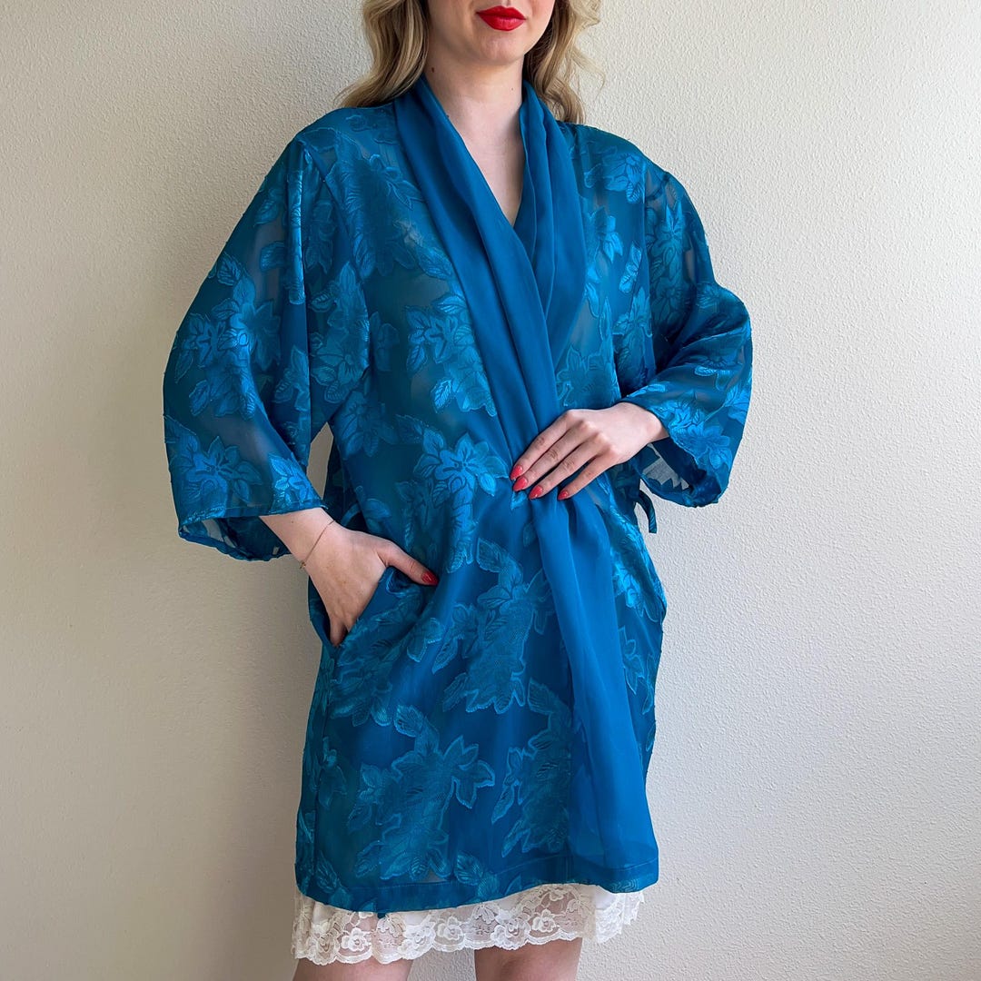 Vintage 1990s Victoria's Secret Teal Sheer Robe (L/XL) - Etsy