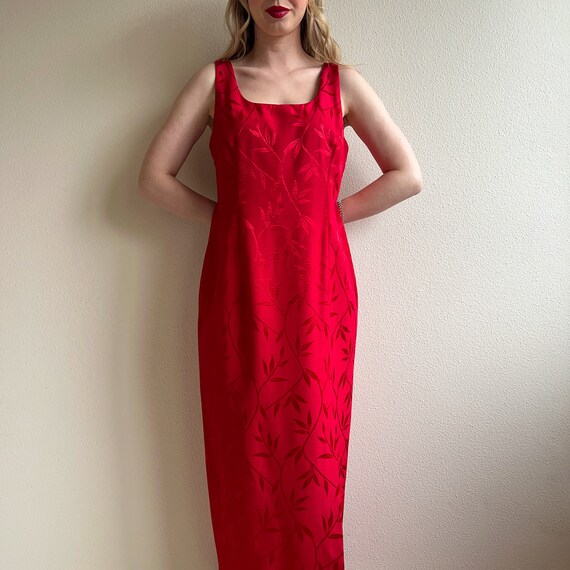 Vintage 1990s Bright Red Slit Dress With Cropped Jack… - Gem